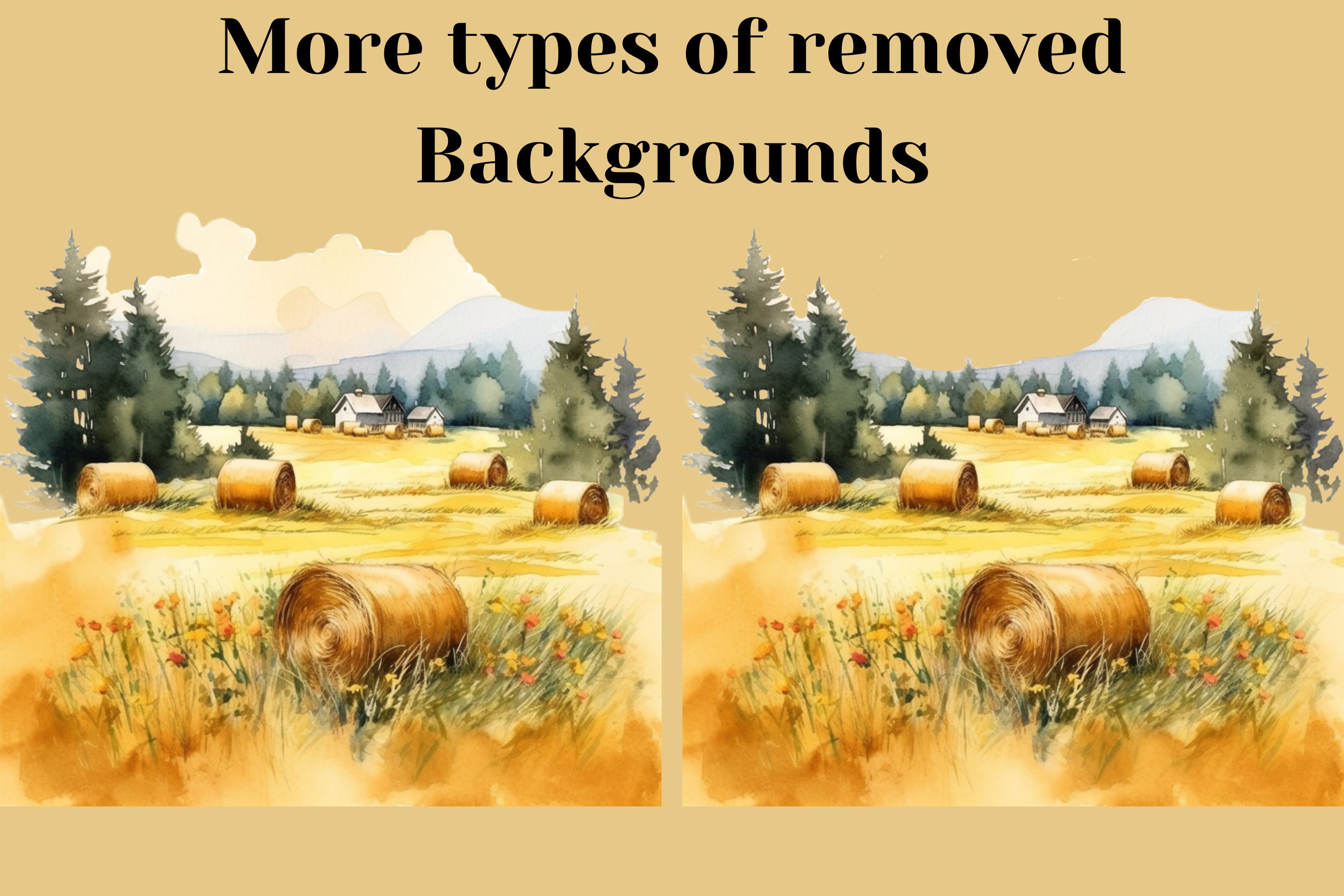 Yellow Watercolor Farm Life Clipart Bundle, Farm House, Girl, Hay, Car ...