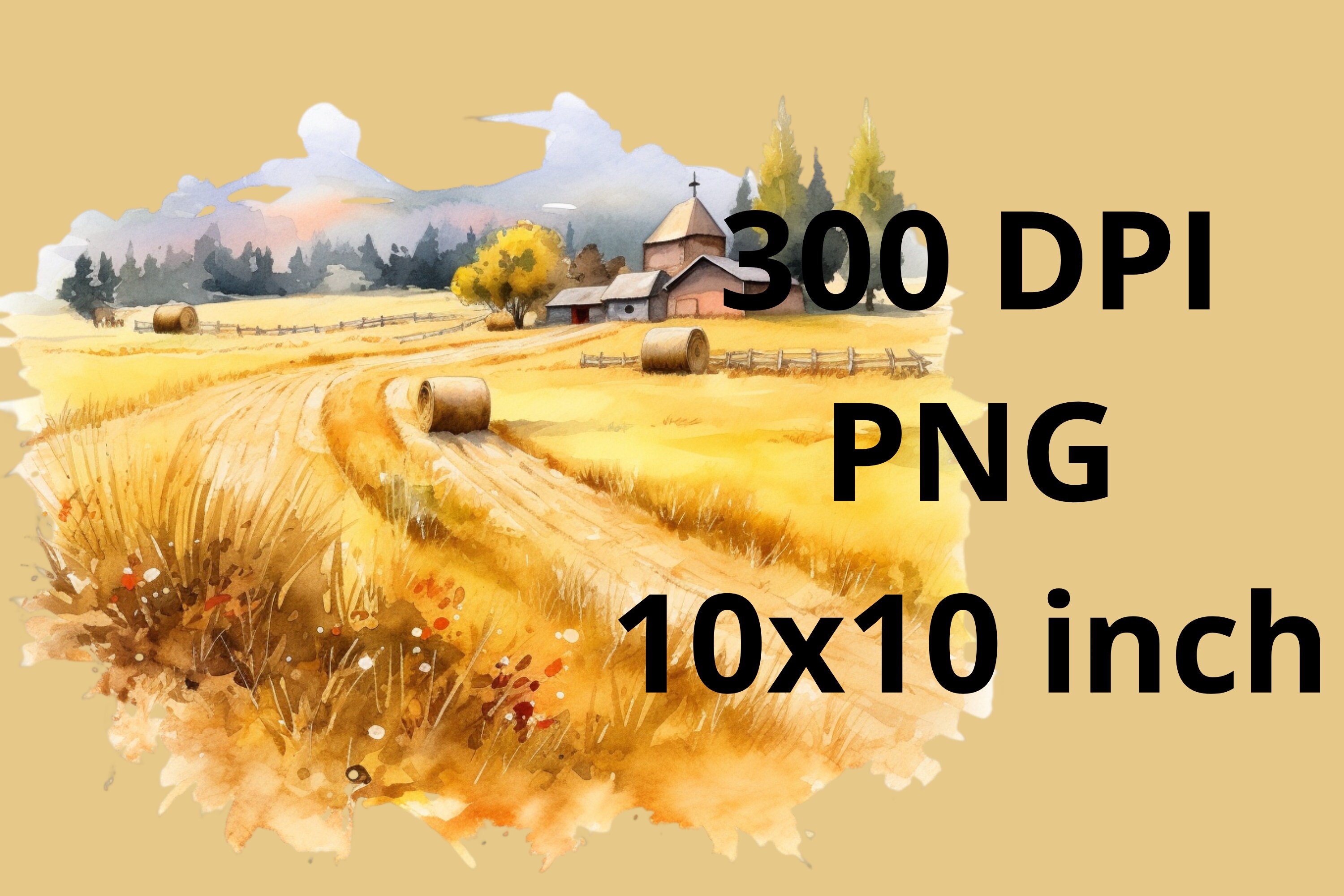 Yellow Watercolor Farm Life Clipart Bundle, Farm House, Girl, Hay, Car ...