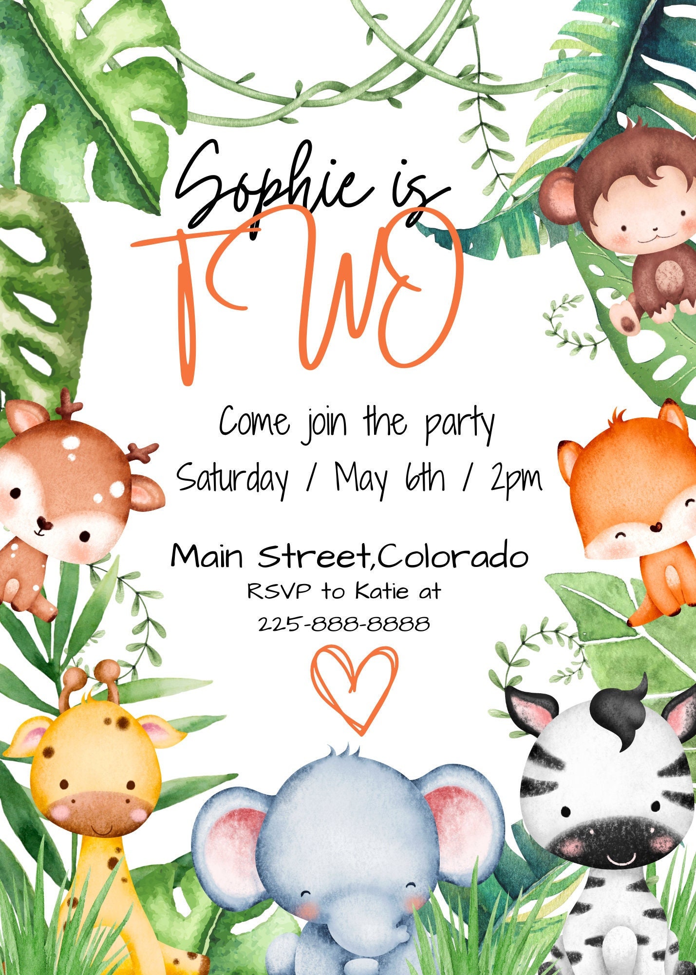 Printable/editable Safari Template. 5x7in. Safari Birthday, Two ...