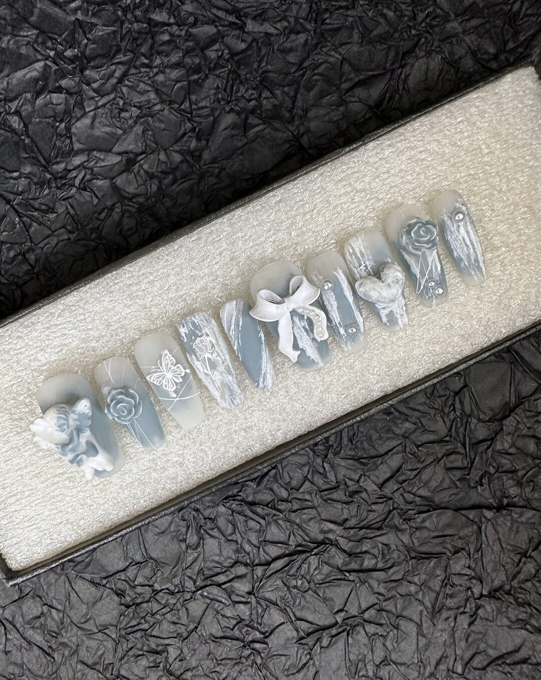 Angel Press on Nails Blue Press on Nails Butterfly Fake - Etsy