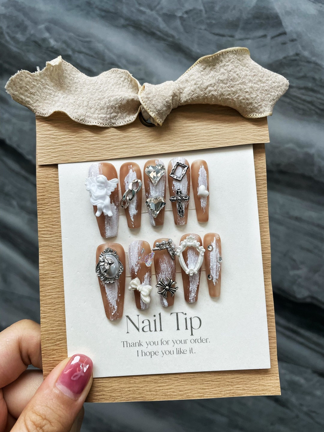 Plaster Angel Press on Nails Cross Drill Glue on Nails Luxury Fake ...