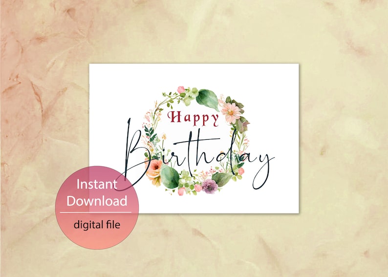 Printable Birthday Card Floral Happy Birthday Card Flowers - Etsy