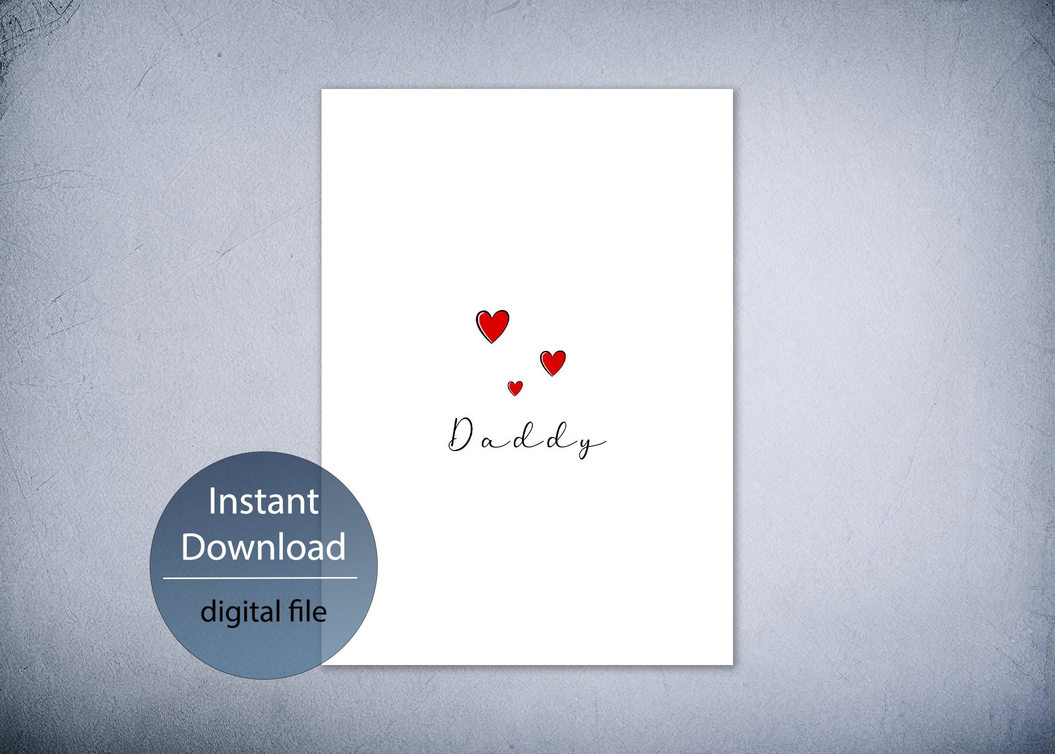 Printable Father's Day Card, Daddy Card, Daddy Heart Card, Digital File ...