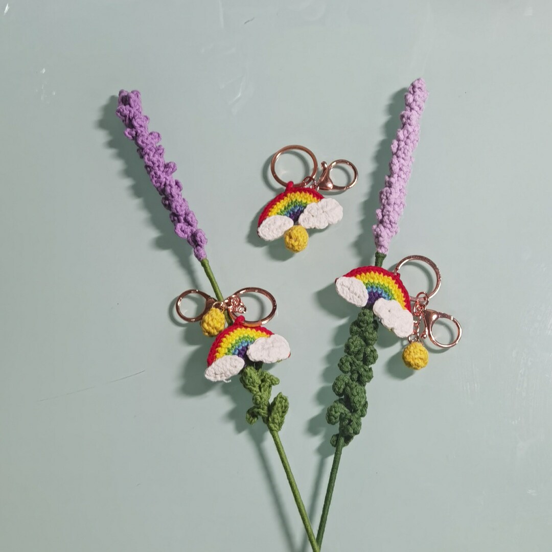Handmade Crochet Cute Rainbow Clouds Hanging Keychain Keyring | Bag ...