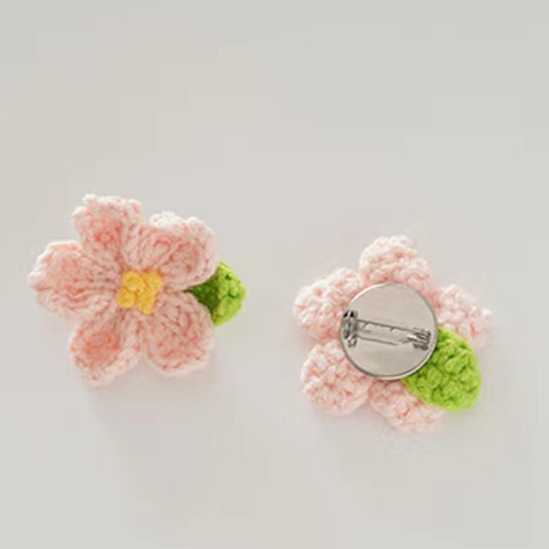 Handmade Crochet Cute Pink Flower Pin Badge | Bag Accessories ...