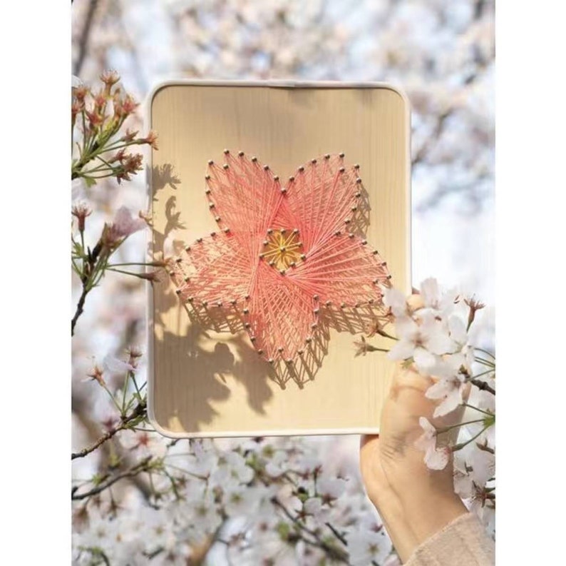 DIY Nail String Art Pink Sakura Flower Design | Wooden Board Tool Set ...