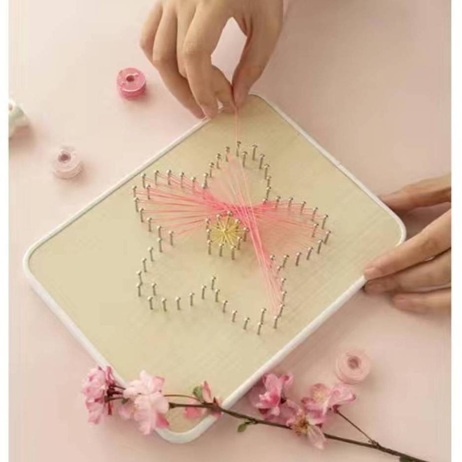 DIY Nail String Art Pink Sakura Flower Design | Wooden Board Tool Set ...
