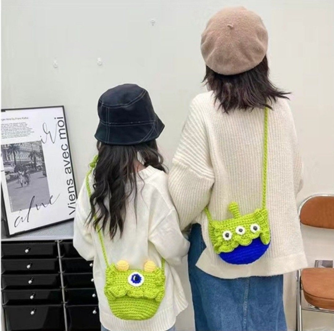 Handmade Crochet Cute Three Eye Monster Toy Story Alien Bag | Sling ...