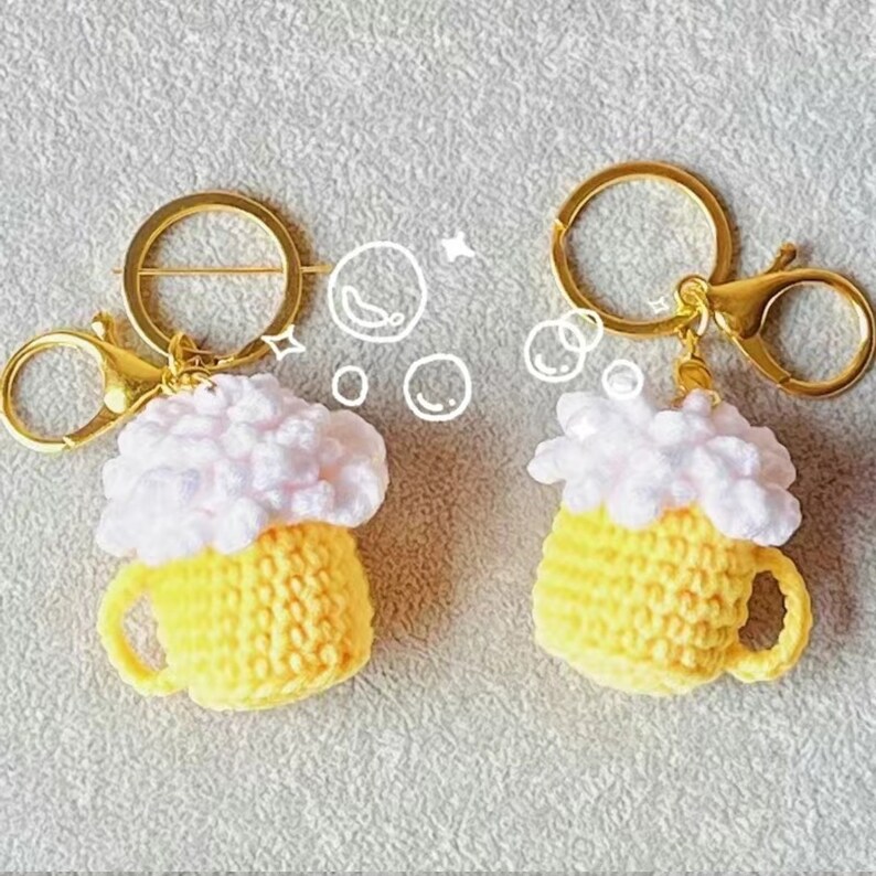 Handmade Crochet Cute Beer Glass Hanging Keychain Keyring | Bag ...