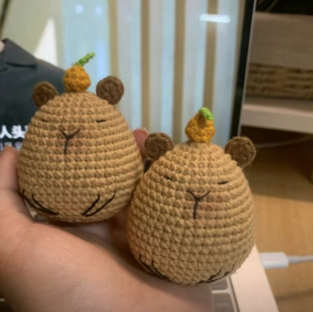 Handmade Crochet Cute Capybara With Orange Hanging Keychain Keyring Bag Accessories Finished ...