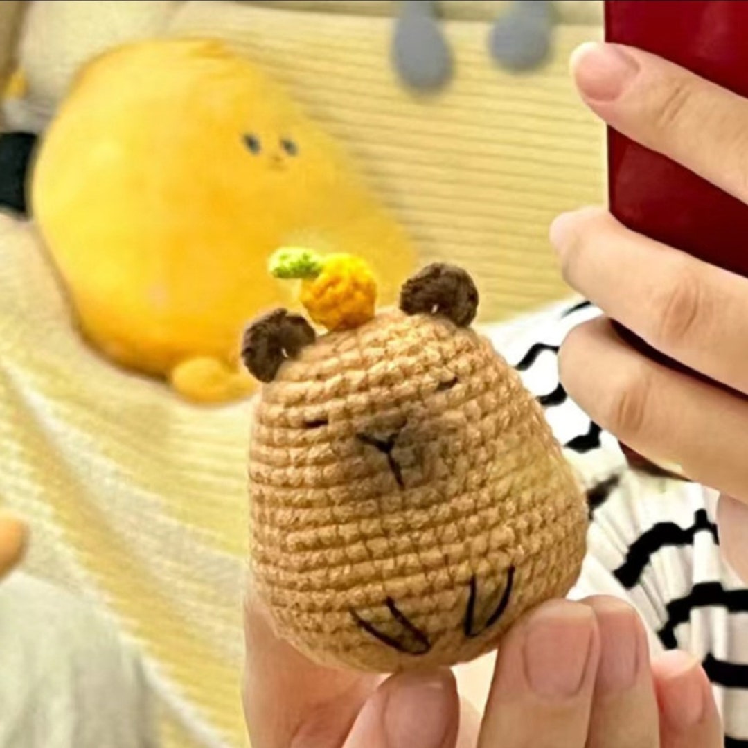 Handmade Crochet Cute Capybara With Orange Hanging Keychain Keyring Bag ...