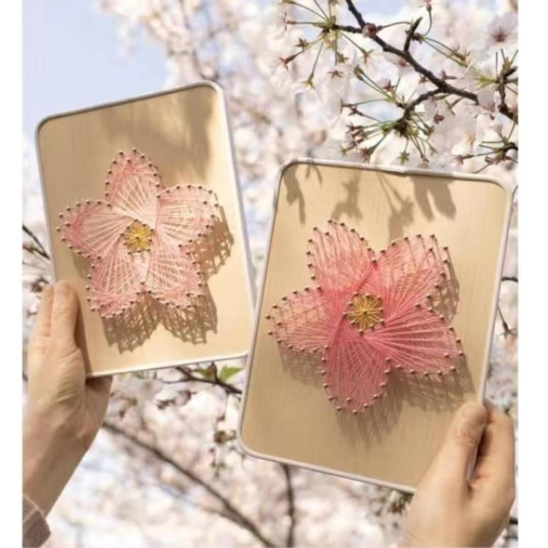 DIY Nail String Art Pink Sakura Flower Design | Wooden Board Tool Set ...