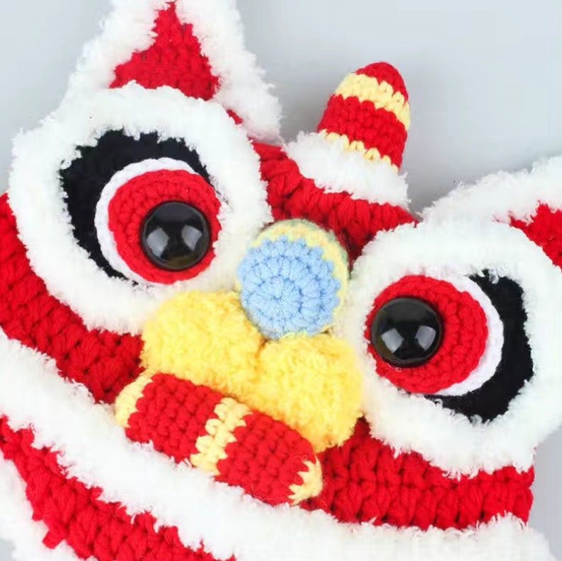 Handmade Crochet Cute CNY Lion Head Dance Beanie Hat Chinese New Year ...