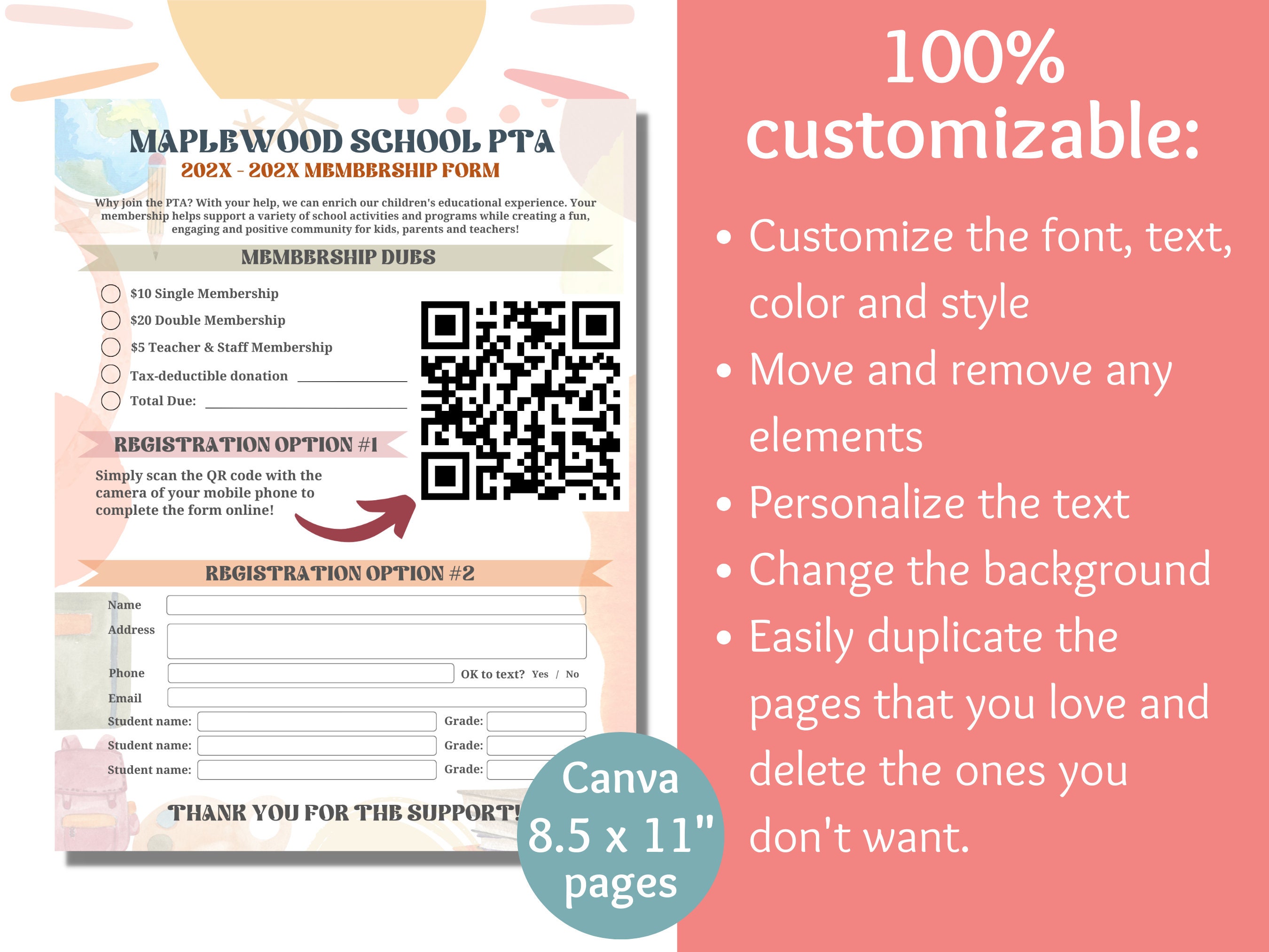 Editable PTA / PTO Membership Form and Volunteer Form, PTA Membership ...