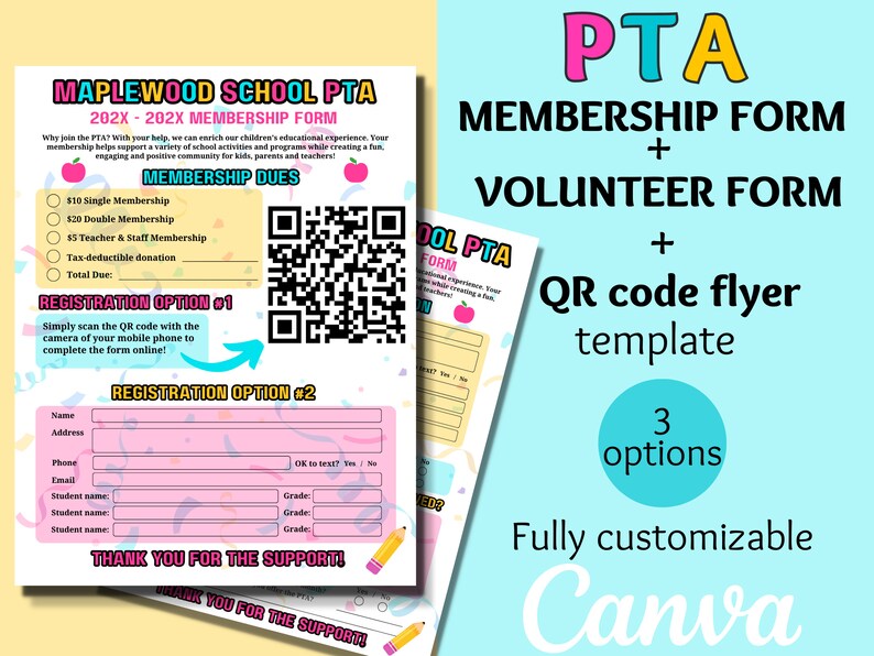 Editable PTA/PTO Membership and Volunteer Form PTA Hand Out Templates ...