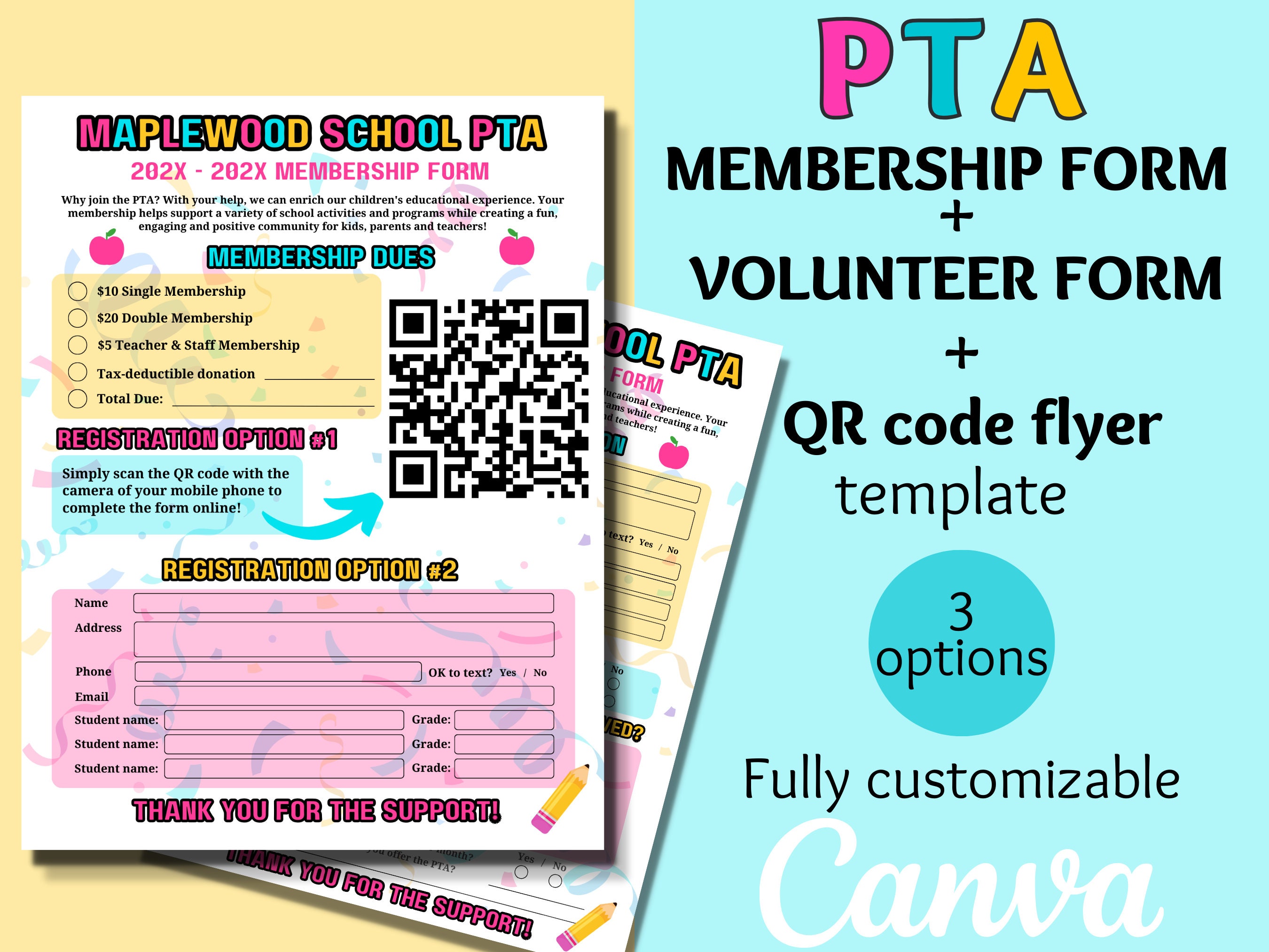 Editable PTA/PTO Membership and Volunteer Form PTA Hand Out Templates ...