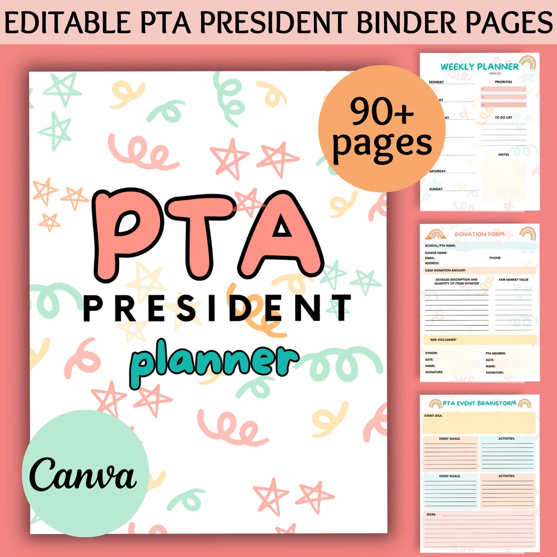 Editable PTA President Planner Binder, PTO Forms Bundle, Hand Out ...