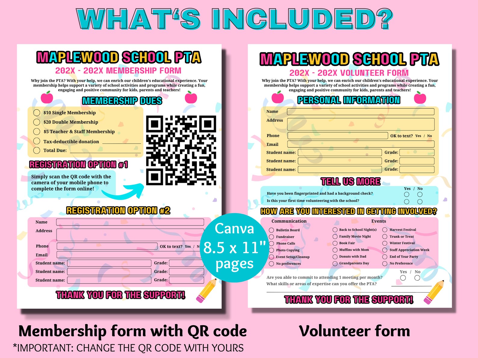 Editable PTA/PTO Membership and Volunteer Form PTA Hand Out Templates ...