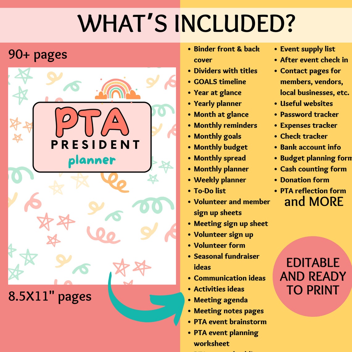 Editable PTA President Planner Binder, PTO Forms Bundle, Hand Out ...