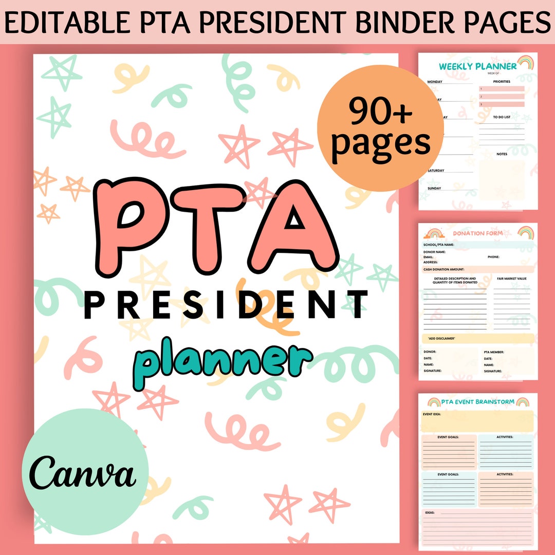 Editable PTA President Planner Binder PTO Forms Bundle Hand - Etsy