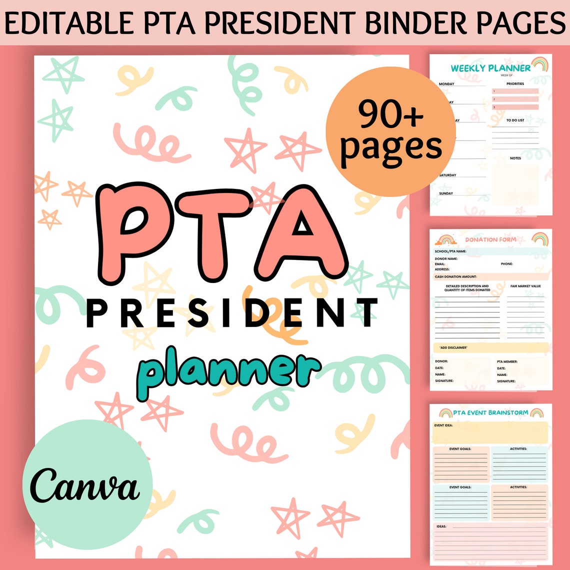 Editable PTA President Planner Binder, PTO Forms Bundle, Hand Out ...