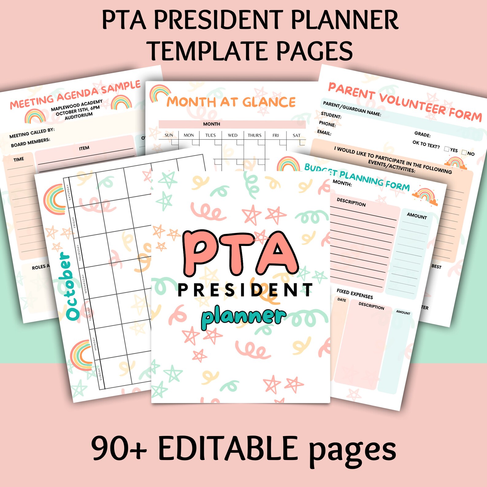 Editable PTA President Planner Binder, PTO Forms Bundle, Hand Out ...