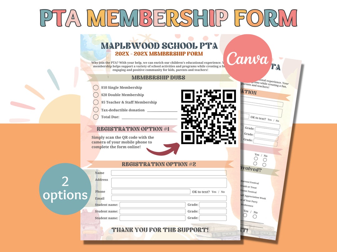 Editable PTA / PTO Membership Form and Volunteer Form, PTA Membership ...
