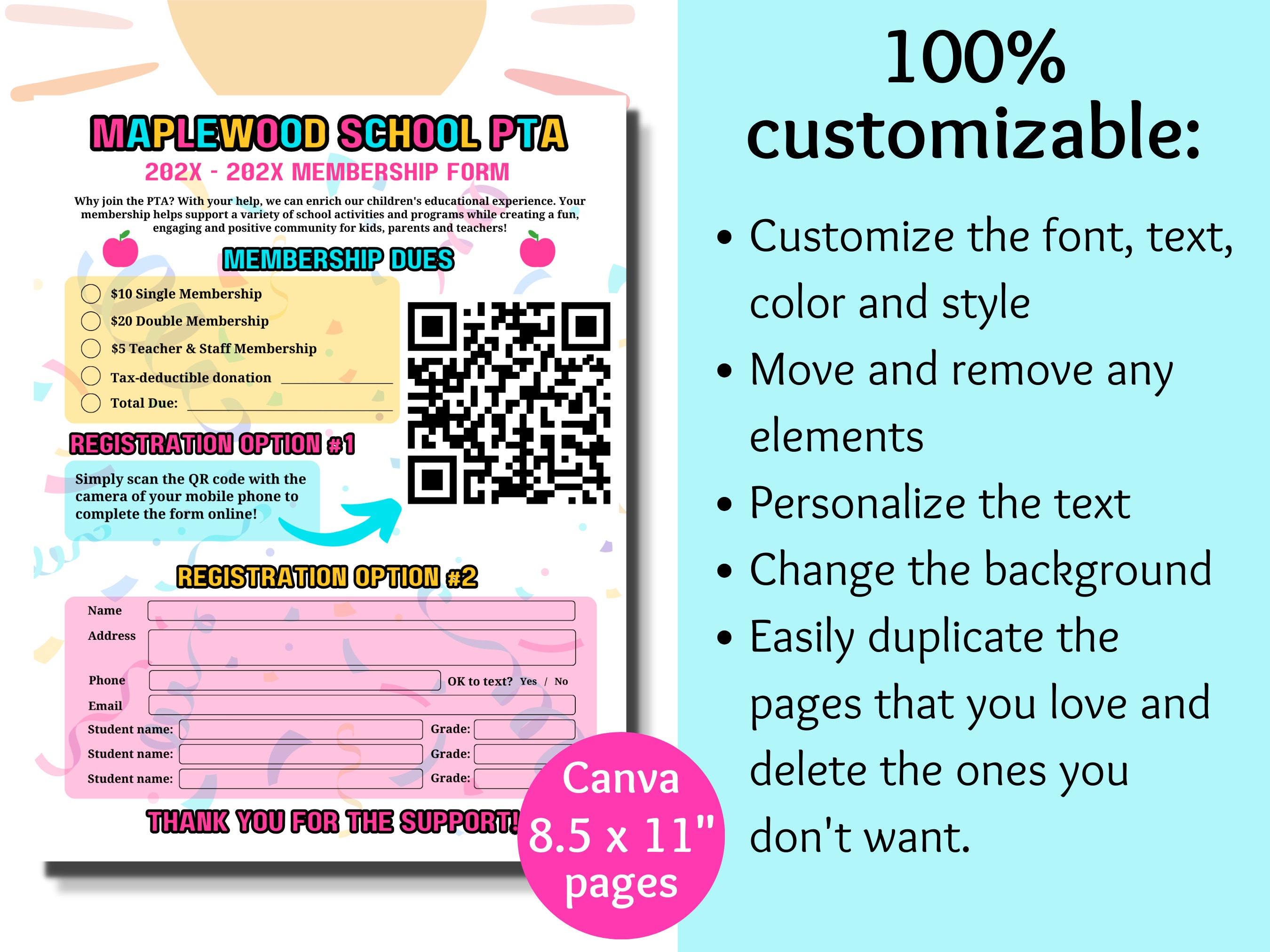 Editable PTA/PTO Membership and Volunteer Form PTA Hand Out Templates ...