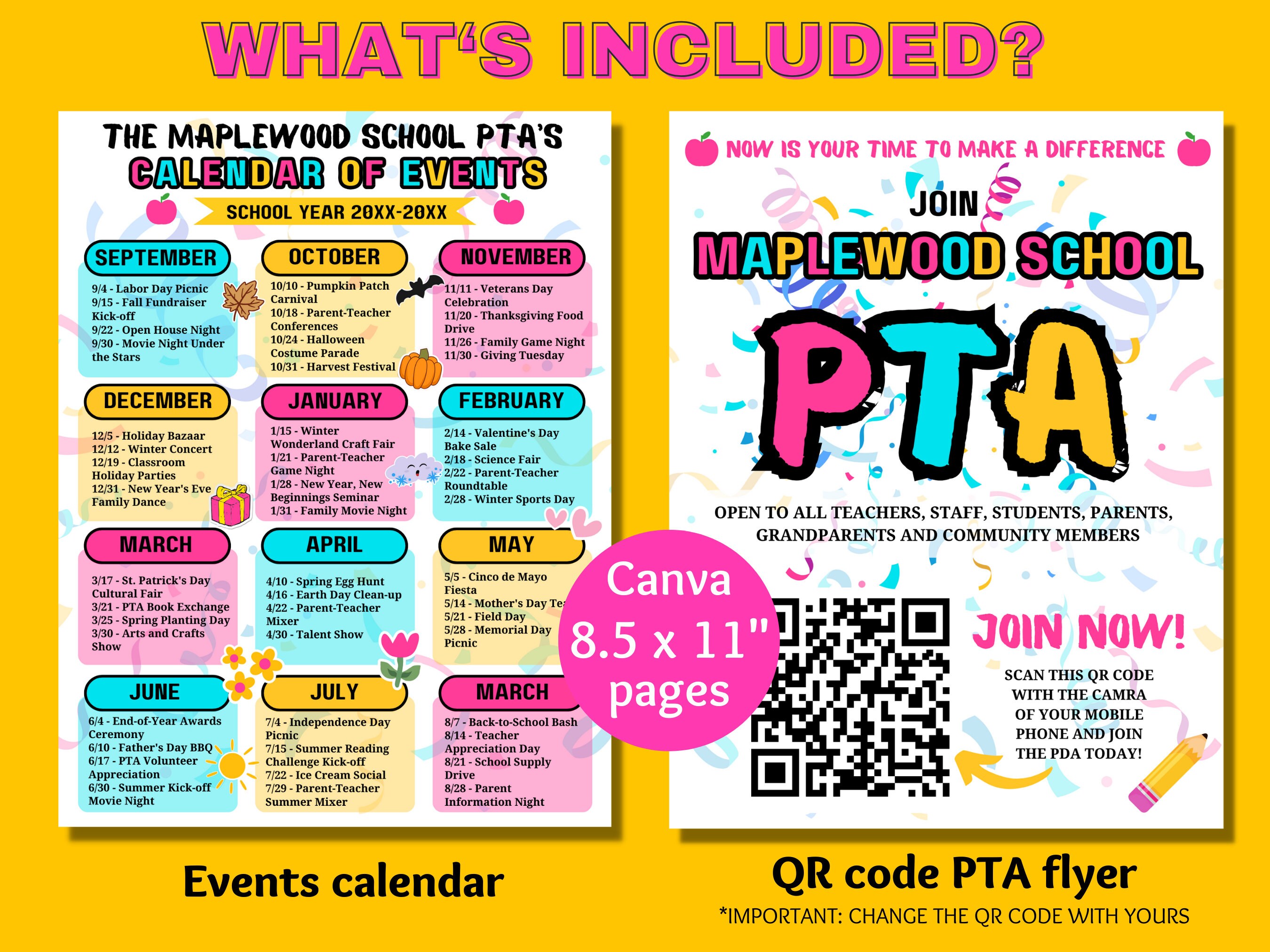 Editable PTA Flyer Bundle PTA Hand Out Templates Pta Calendar - Etsy