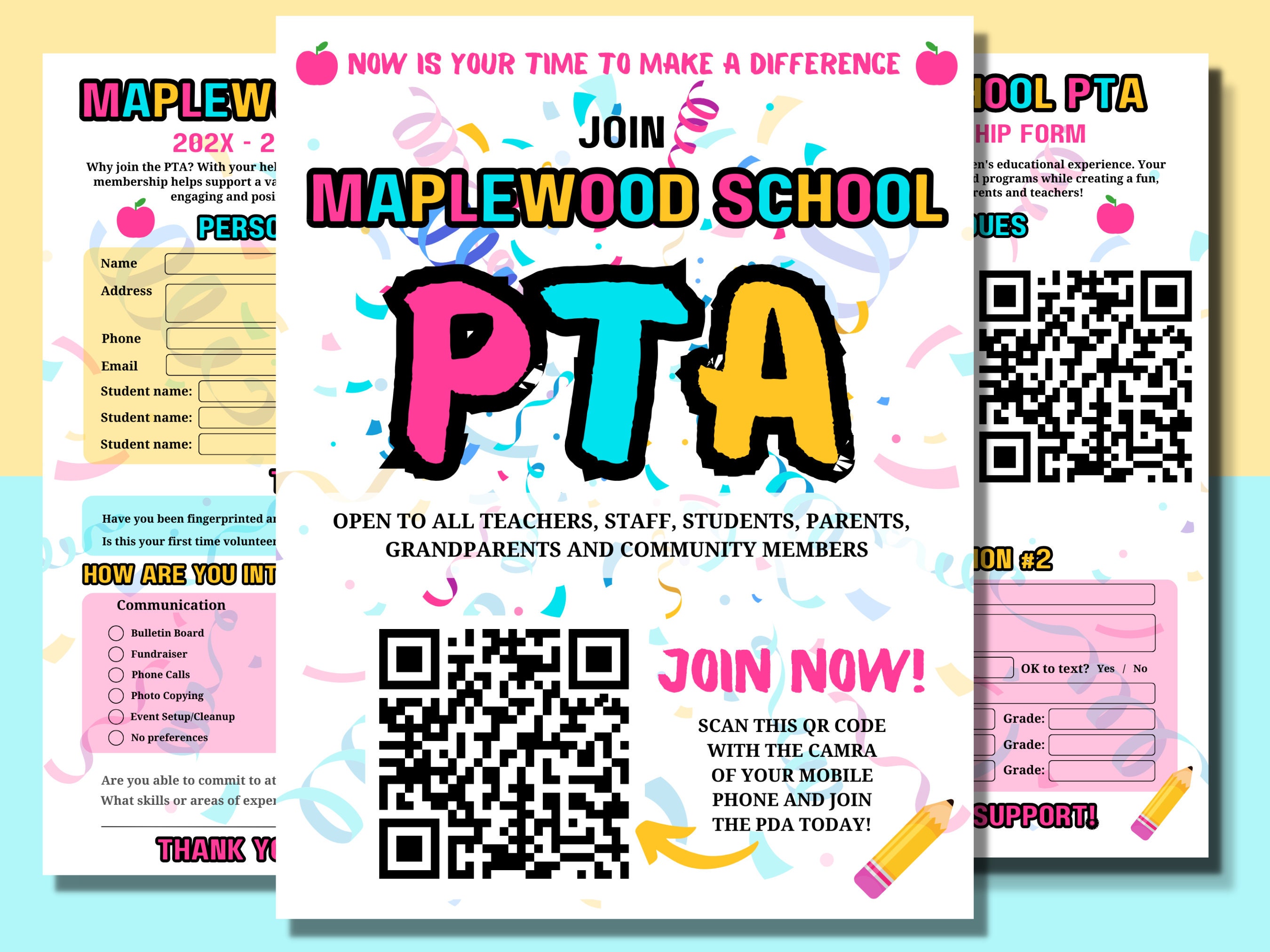 Editable PTA/PTO Membership and Volunteer Form PTA Hand Out Templates ...