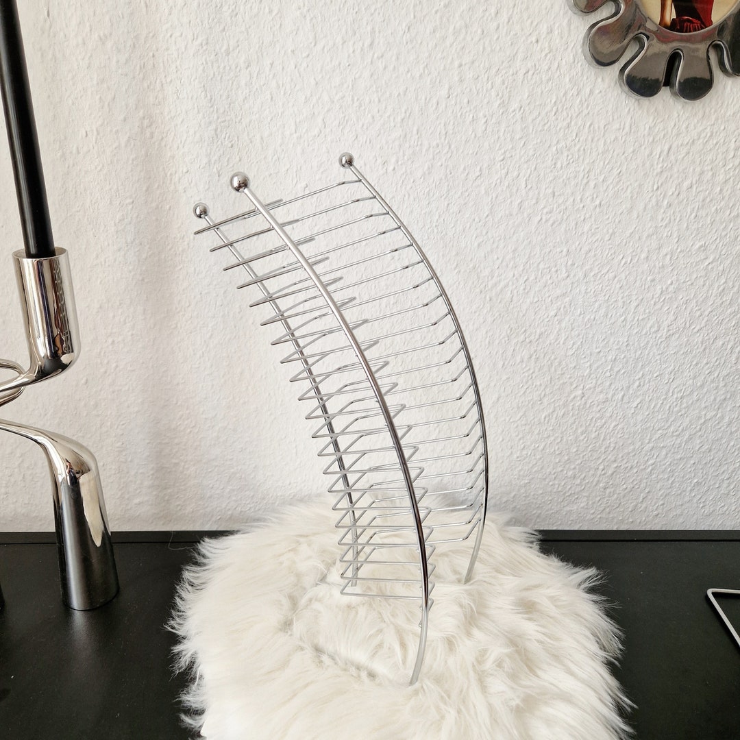 Vintage CD Shelf Metal Chrome CD Stand 90s Silver Wavy Grid Space Age ...
