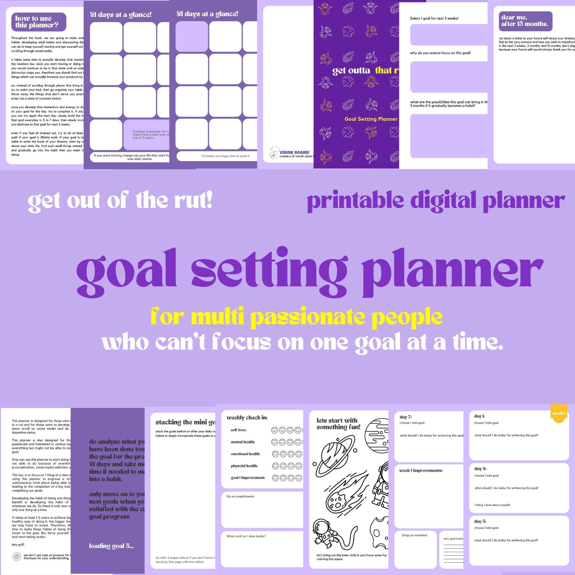 Printable Goal Setting Planner for the Multi Passionate. Undated ...