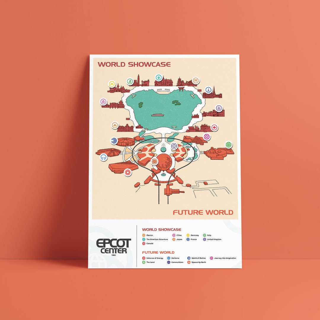 Epcot Center Opening Day Map Retro Poster Walt Disney World WDW - Etsy