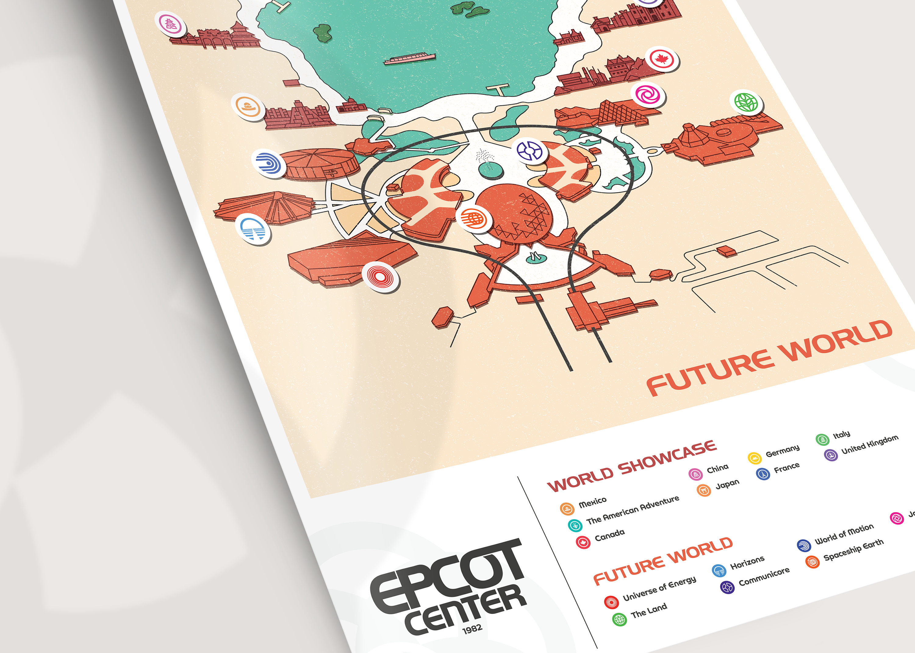 Epcot Center Opening Day Map Retro Poster Walt Disney World WDW - Etsy