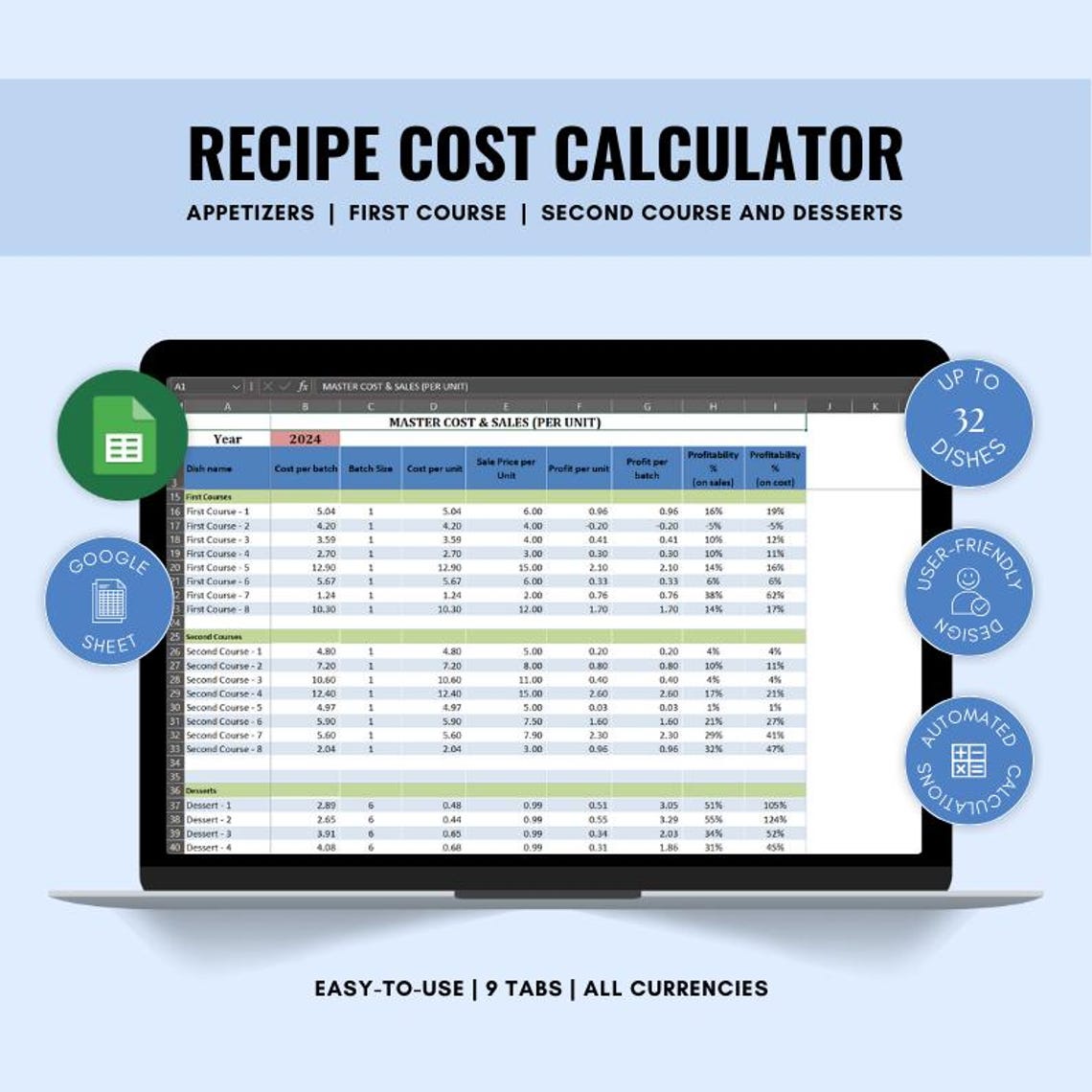 Recipe Cost Calculator, Comprehensive Recipe Management Tool, Food ...