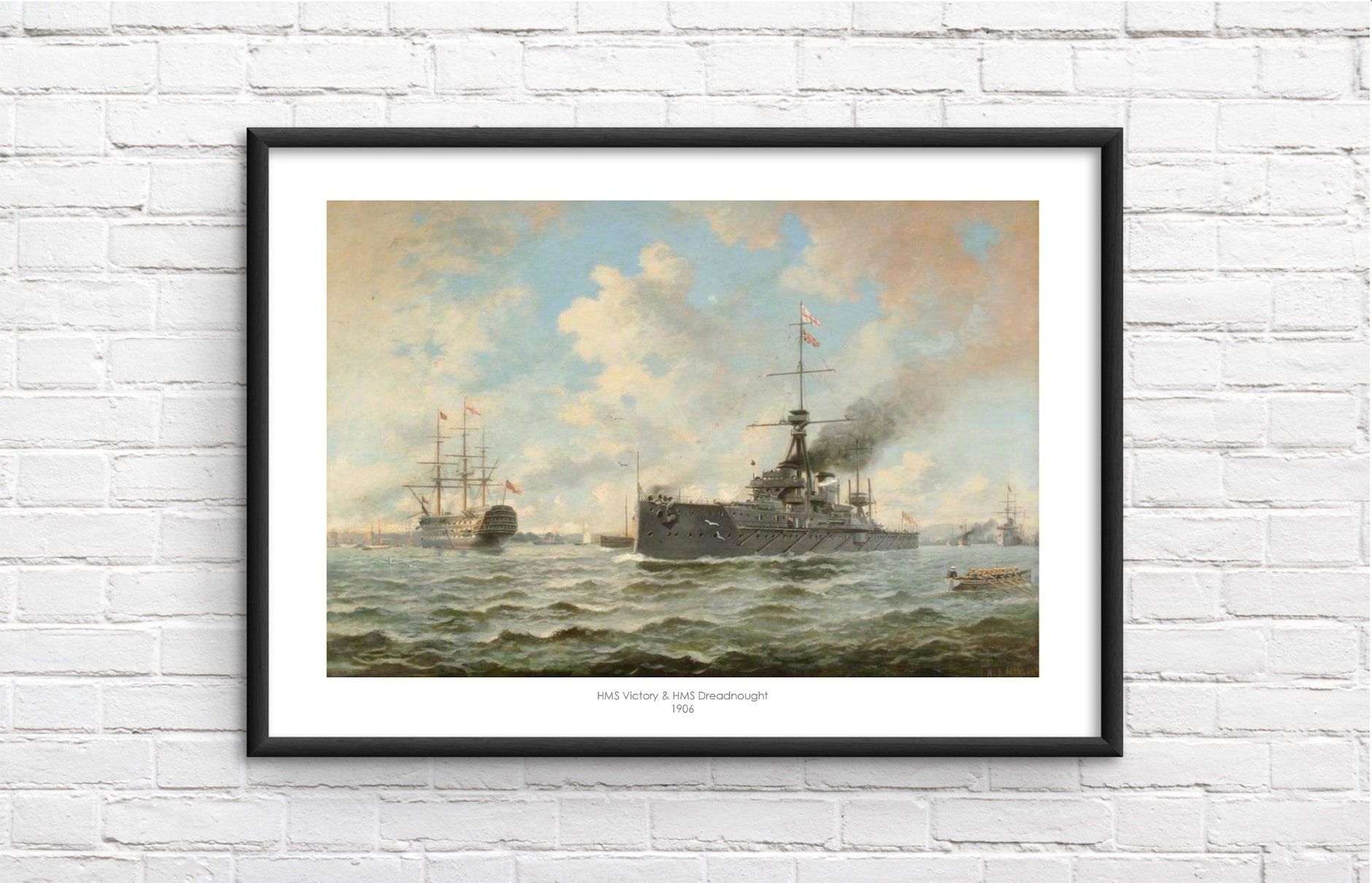 HMS Dreadnought & HMS Victory 1906 Painting Reproduction Framed Print ...