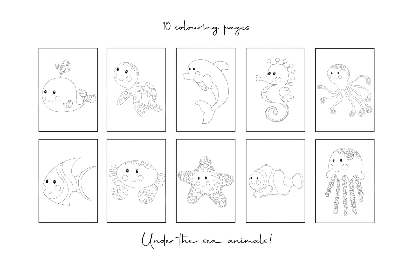 10 Printable Colouring Pages | Sea Animals | Instant Download | Cartoon ...
