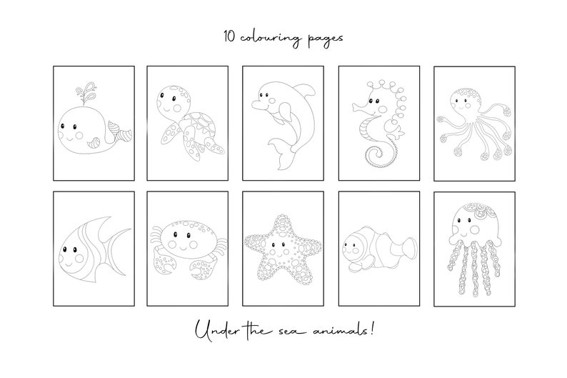 10 Printable Colouring Pages | Sea Animals | Instant Download | Cartoon ...