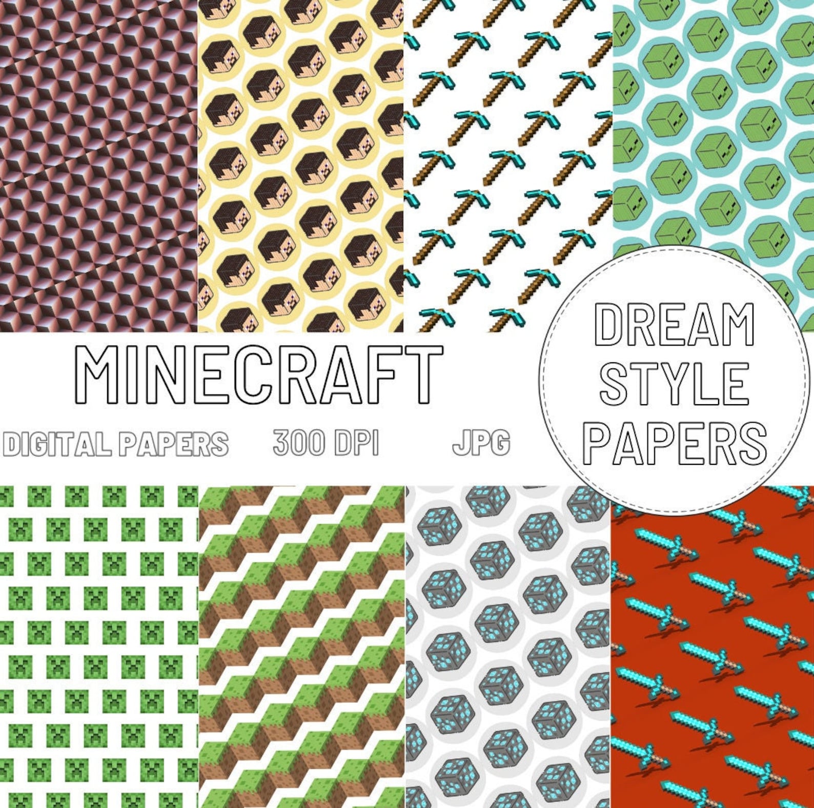 Digital Papers Minecraft, Instant Download, Craft Paper, Clipart, Set ...