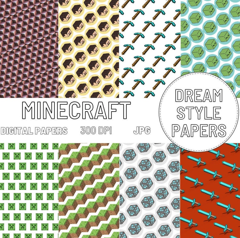 Digital Papers Minecraft, Instant Download, Craft Paper, Clipart, Set ...