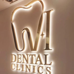 3D Backlit Sign, Dental Clinic Sign, Custom Gold Halolit Business Sign ...