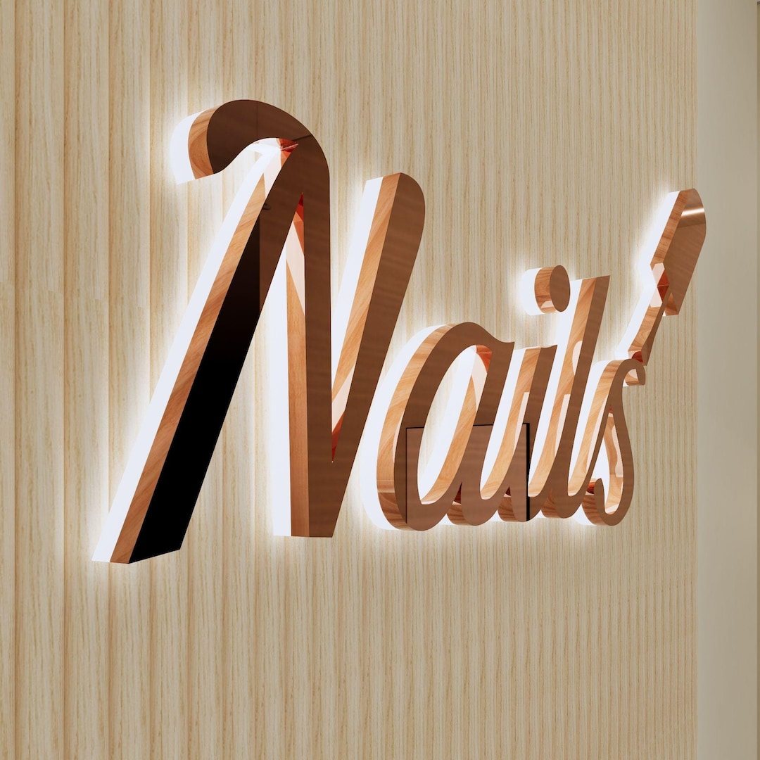 Nails Studio Sign, 3D Metal Backlit Sign, Custom Halolit Business Sign ...