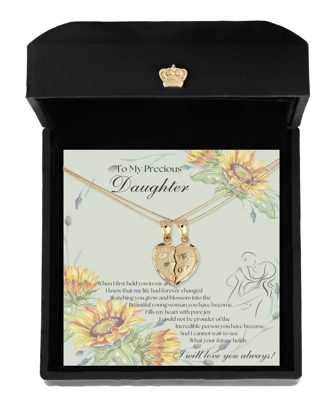 Breakable Gold Heart Necklace for Daughter Birthday Jewelry Twin Heart ...