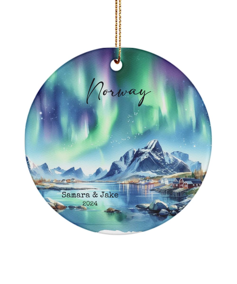 Personalized Norwegian Northern Lights Ornament - Couples Scandinavian ...