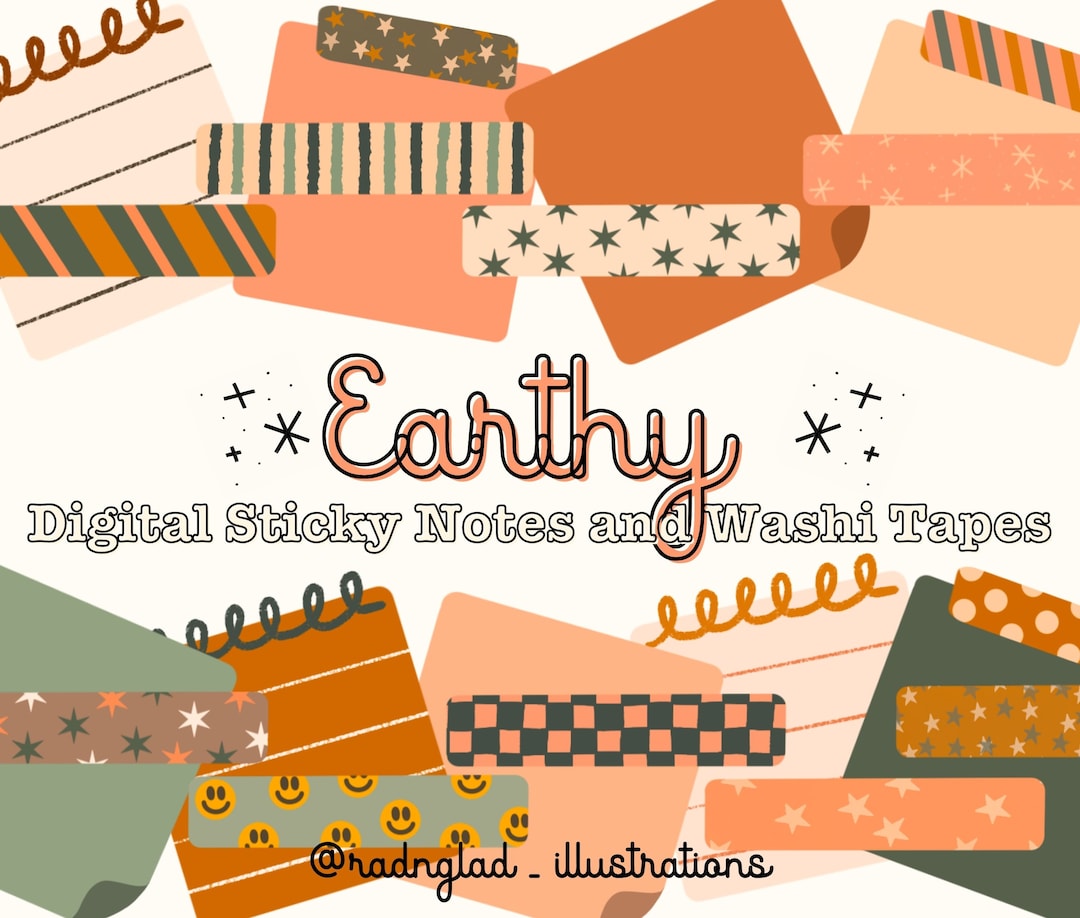 Earthy Digital Sticky Notes and Washi Tape Pack / Earth Tone Digital ...