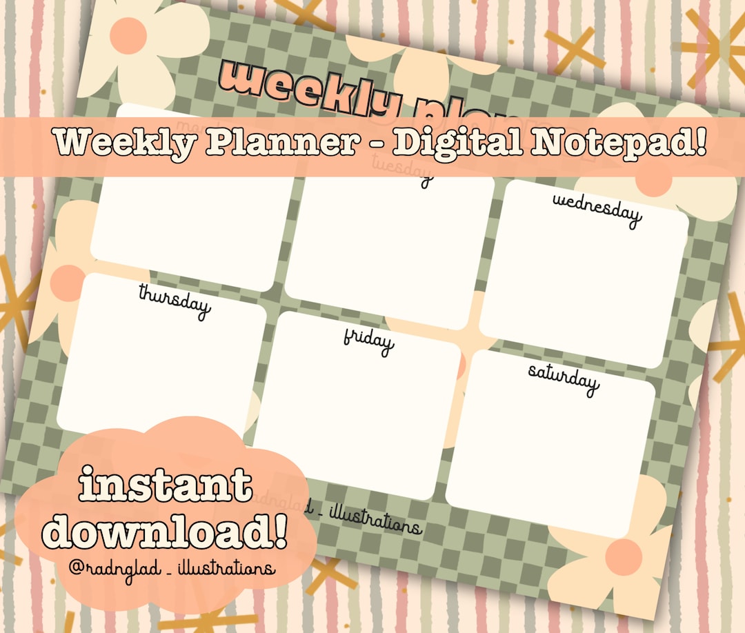 Checkered Digital Weekly Planner, Digital To-do List, Digital Notepad ...