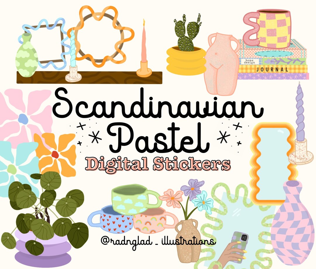 Scandinavian Pastel Digital Sticker Pack / Pastel Smiley Face Stickers ...