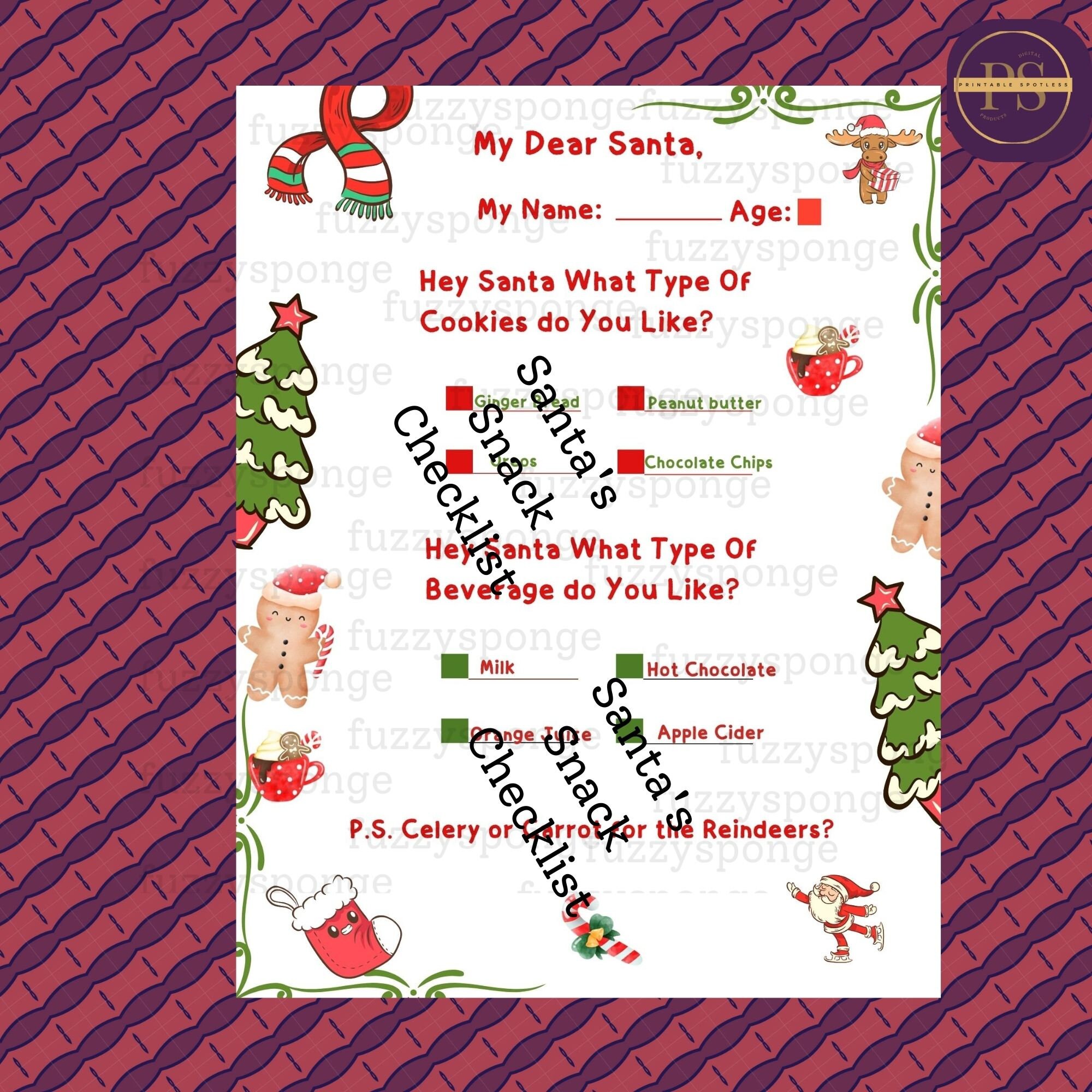 Santa Snack Letter Printable for Kids to Write to Santa, My Dear Santa ...