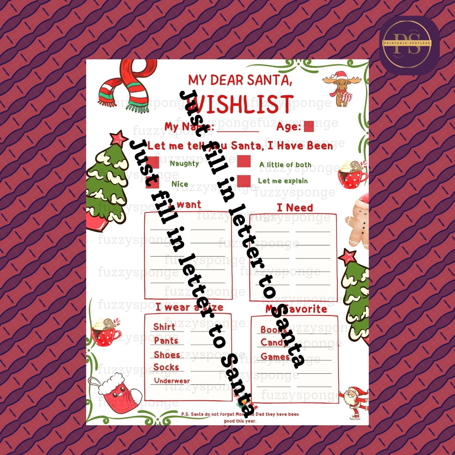 Santa Snack Letter Printable for Kids to Write to Santa, My Dear Santa ...
