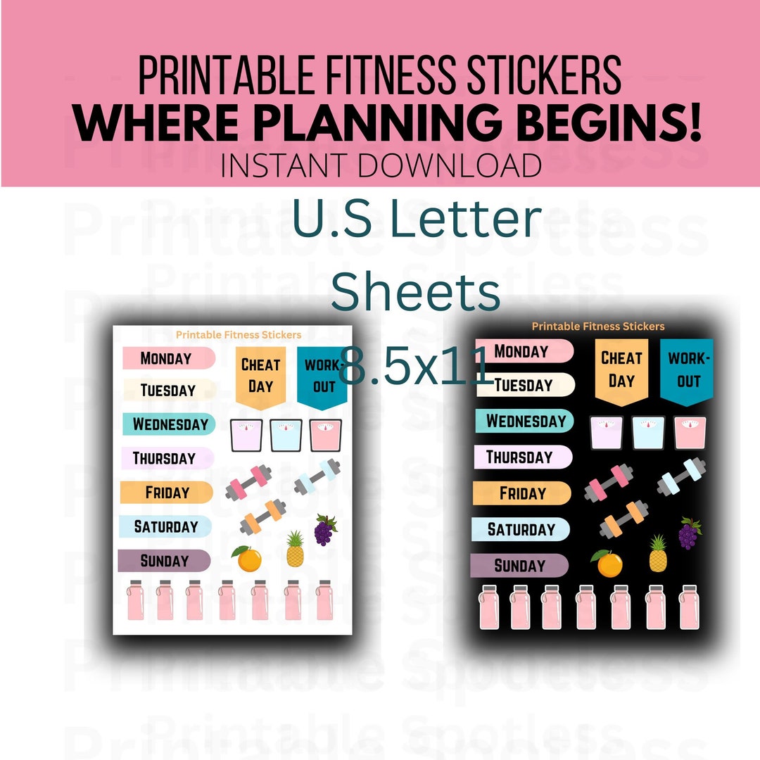 Journaling Stickers, Printable Fitness Stickers,workout Stickers ...